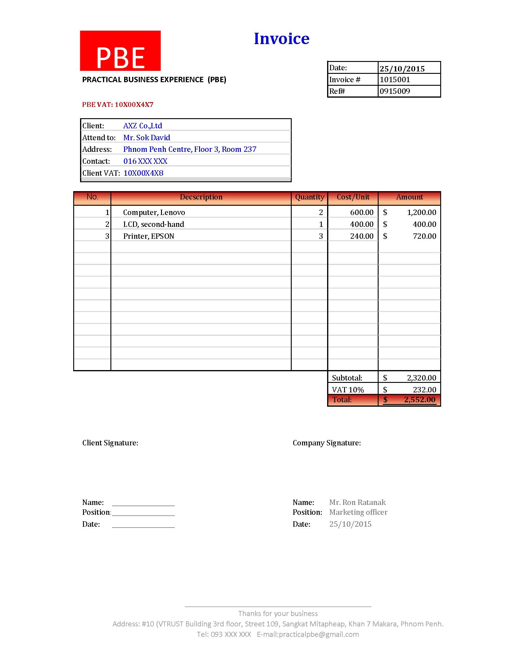 Purpose, issuer and receiver of Invoice | Phnom Penh HR